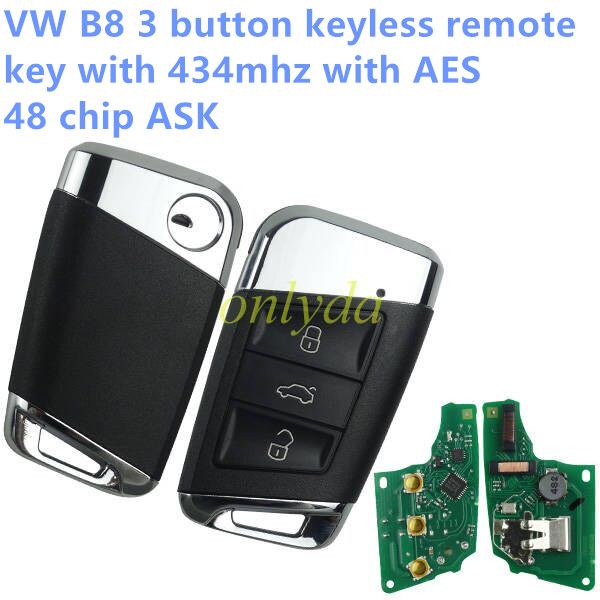 For VW MQB/B8 3 button keyless remote key with AES48 chip-434mhz ASK model