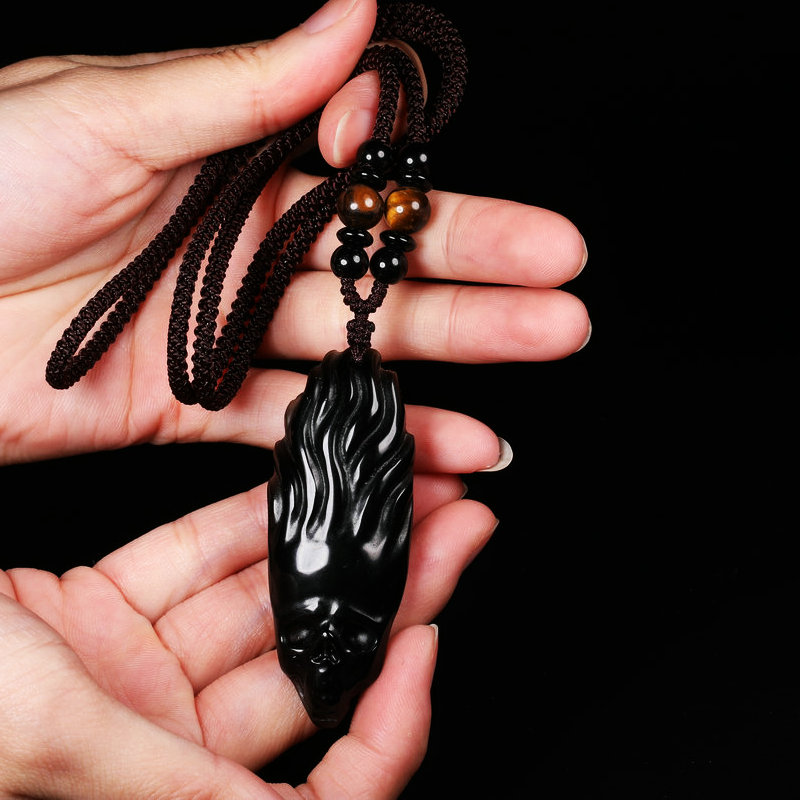 US$ 18.00 - 2.5'' Black Obsidian Flame Skull N115 - www.mr-skull.com