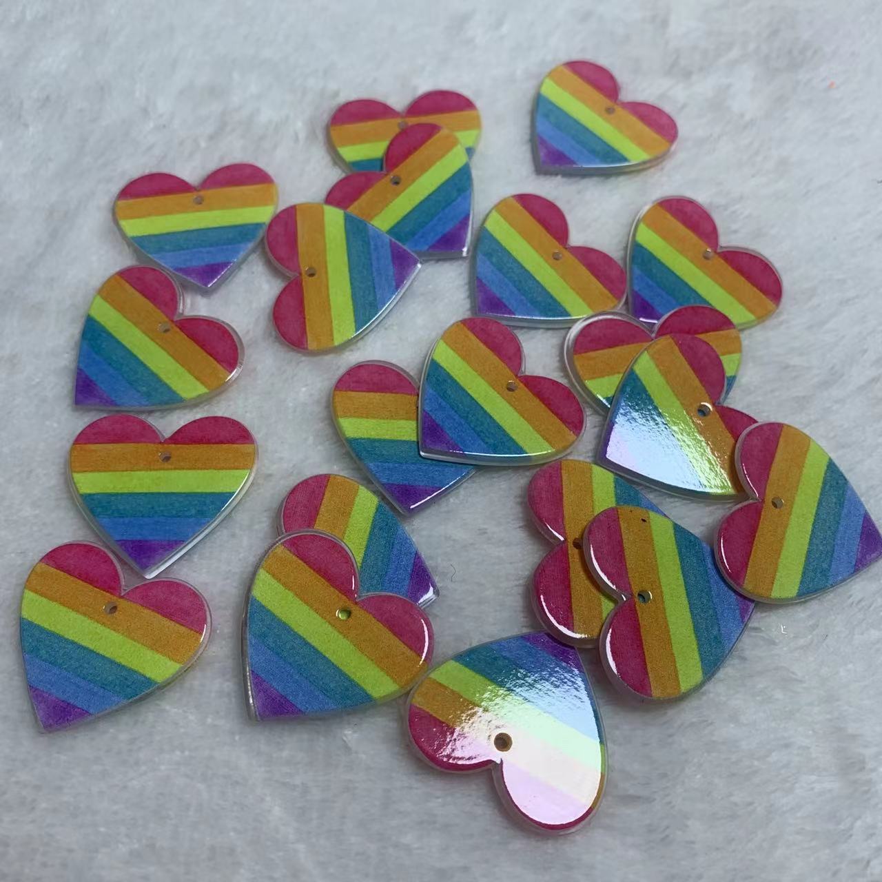 acrylic rainbow heart charms