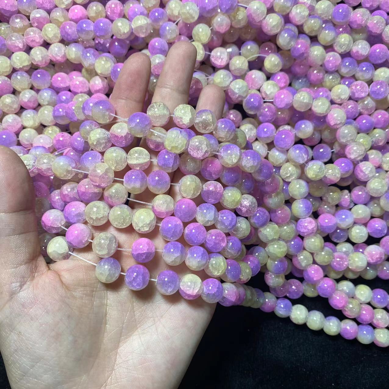 10mm pink yellow peuple sparkle bead