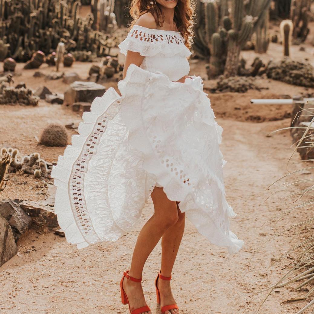 US$ 43.18 - One-Shouldered Ruffled Openwork Lace Stitching Dress - www ...