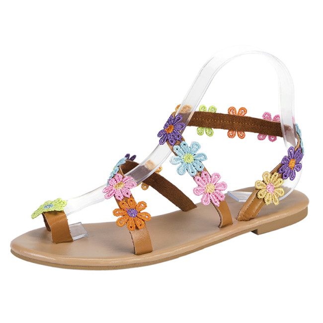 Women's Sweet Boho Colorful Flower Flat Sandals