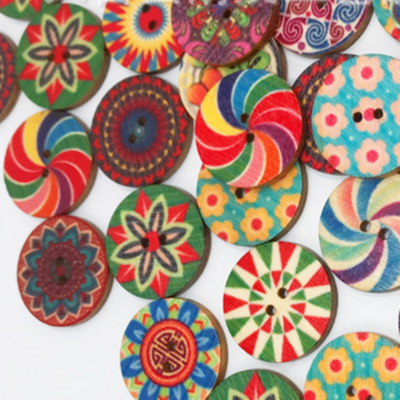 Round Wood Buttons Vintage Print DIY Accessories