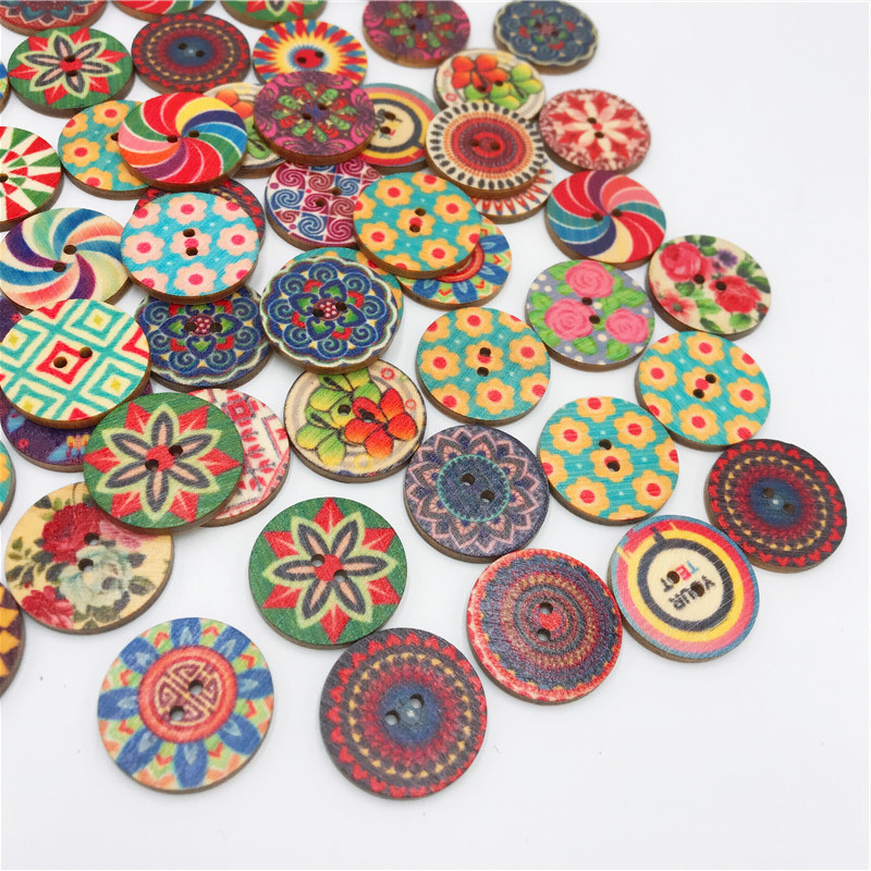 Round Wood Buttons Vintage Print DIY Accessories