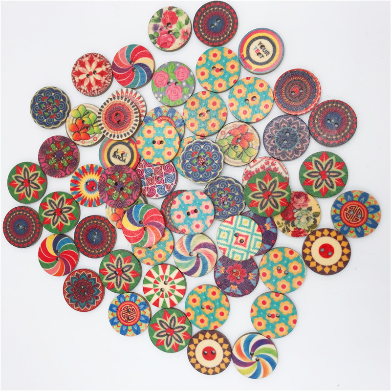 Round Wood Buttons Vintage Print DIY Accessories