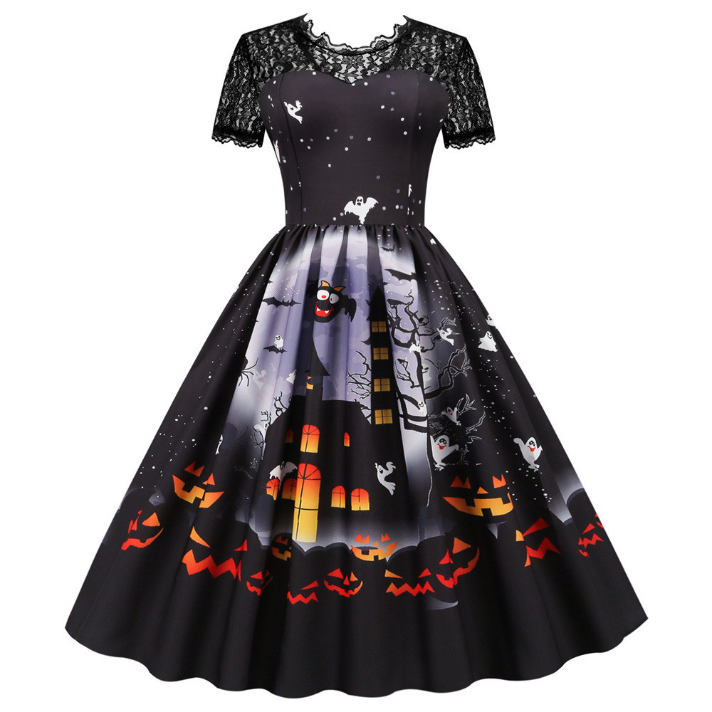 Halloween Women's Lace Prom Dress Elegant Horror Vintage Dress