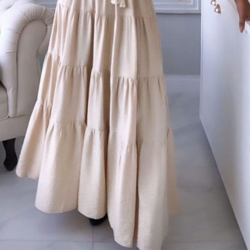 Fashion Pleated Casual Flared Sleeve V Neck Solid Color Maxi Dress
