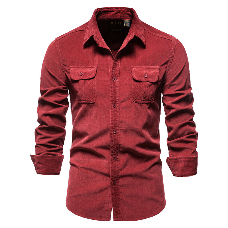 Men's Tops Fashion Solid Color Corduroy Men Shirts