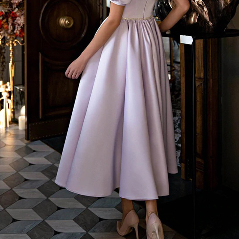 Square Neck Elegant Dress Puff Sleeve Ruffle Prom Dresses