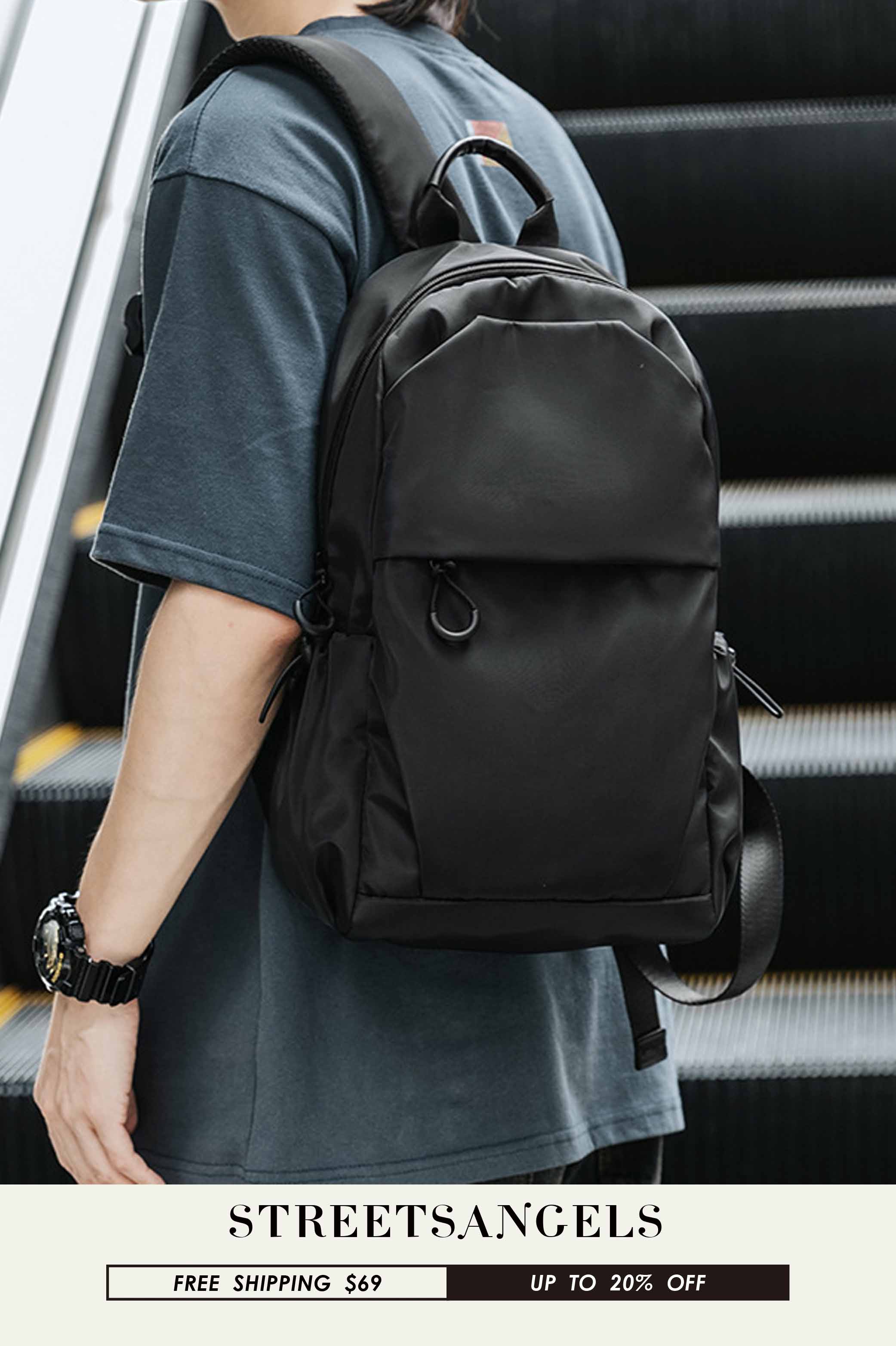 Black Fashion Men's Oxford College Students Casual Simple Backpack