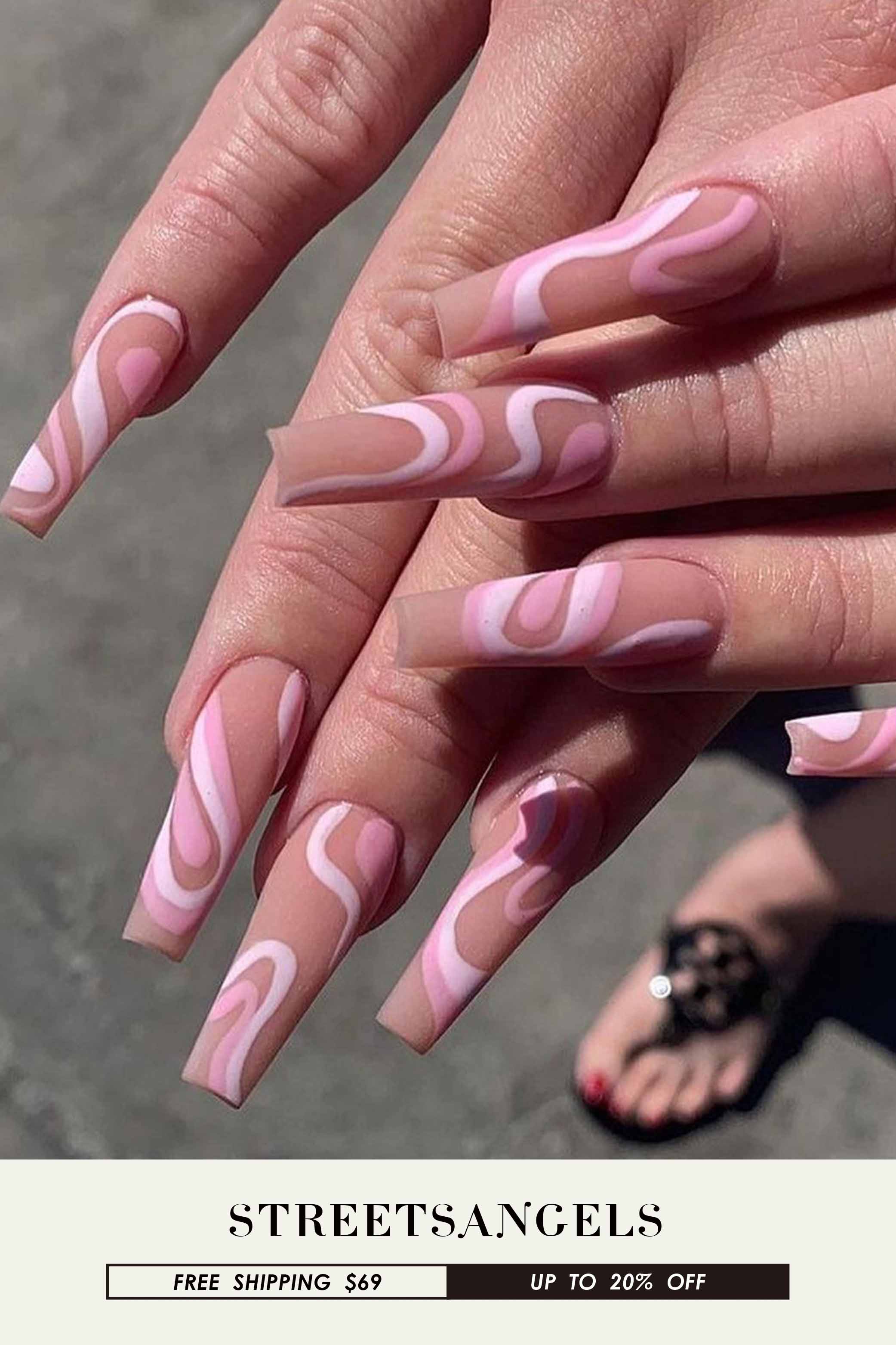Fashion Rose Color Matching Line Wear Finished 24PCS Nails