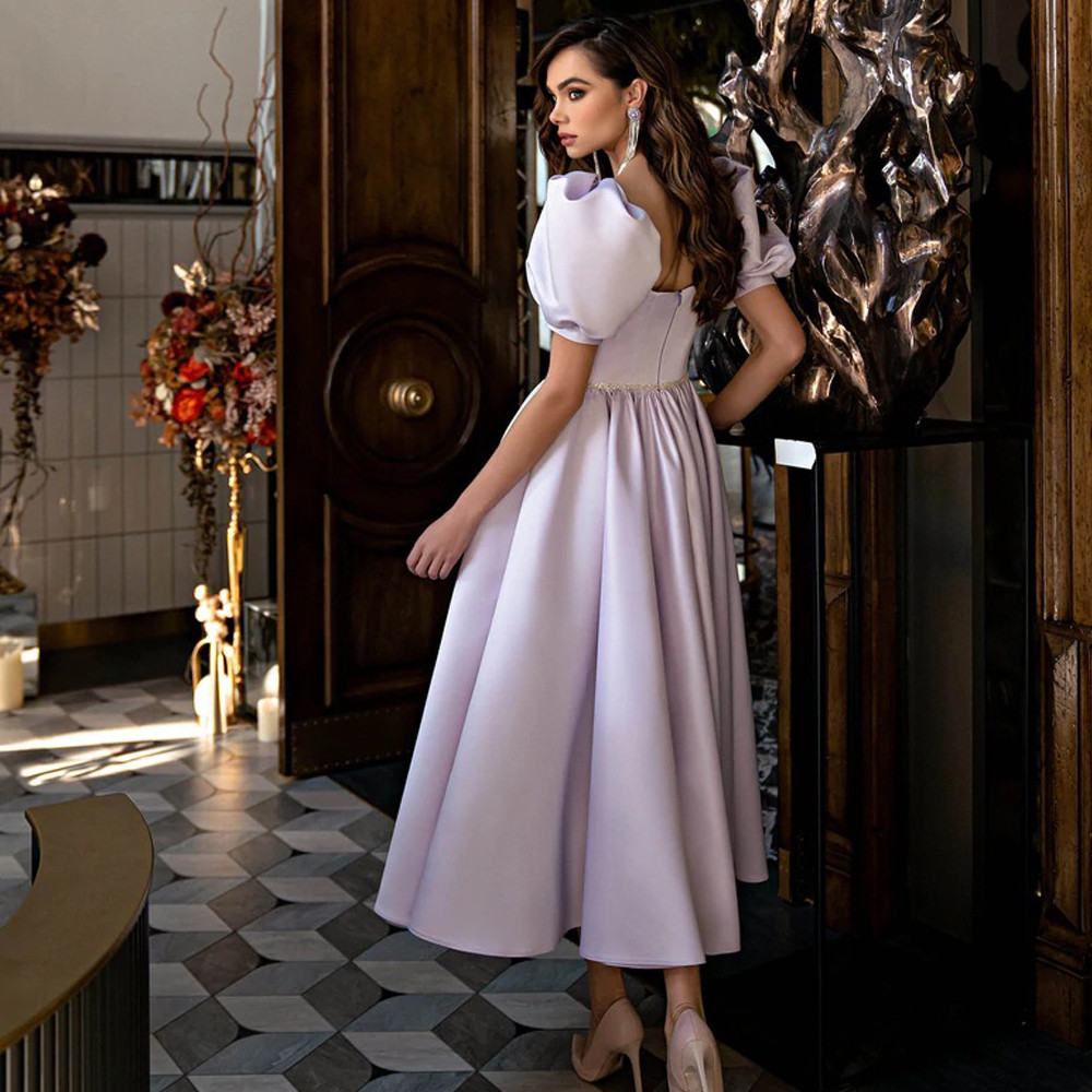 Square Neck Elegant Dress Puff Sleeve Ruffle Prom Dresses