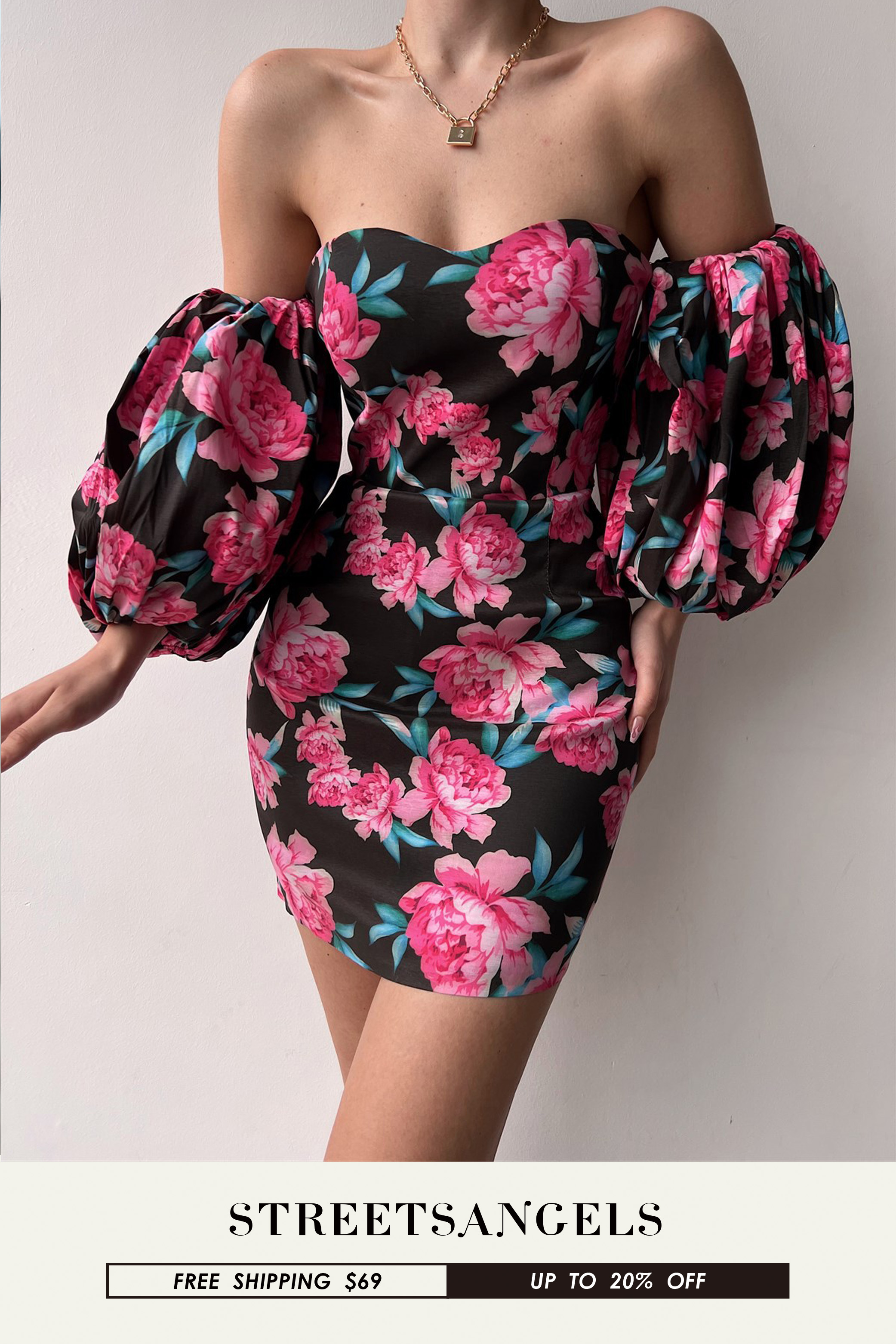 Sleek Floral Print Skinny Off Shoulder Draped Party Mini Dress