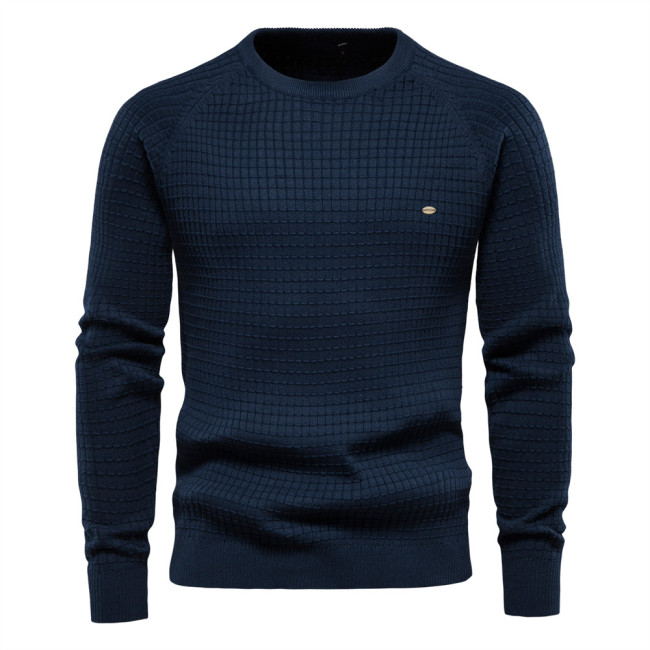 Pure Cotton Solid Color Casual Quality Men's Sweater Knitted