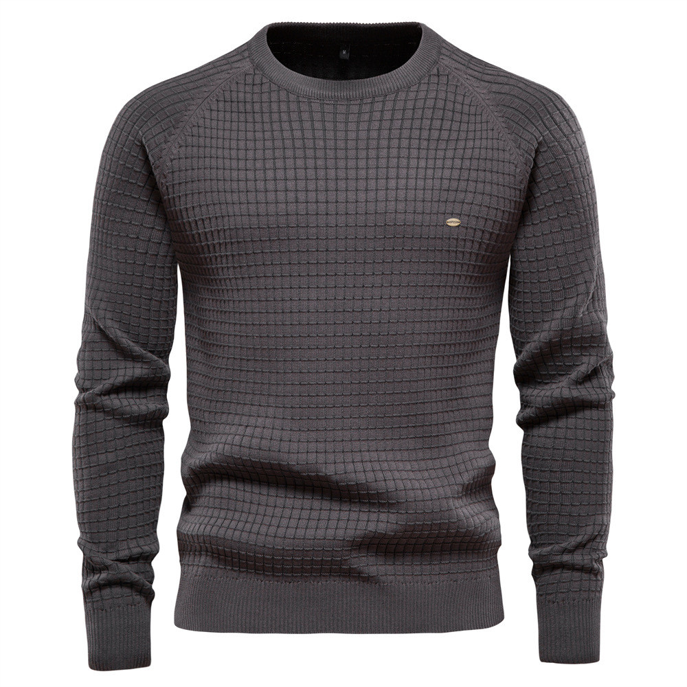 Pure Cotton Solid Color Casual Quality Men's Sweater Knitted