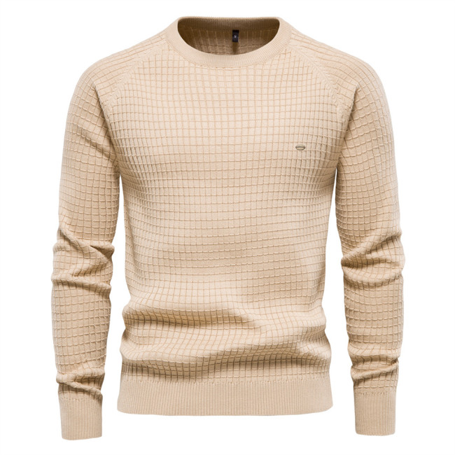Pure Cotton Solid Color Casual Quality Men's Sweater Knitted