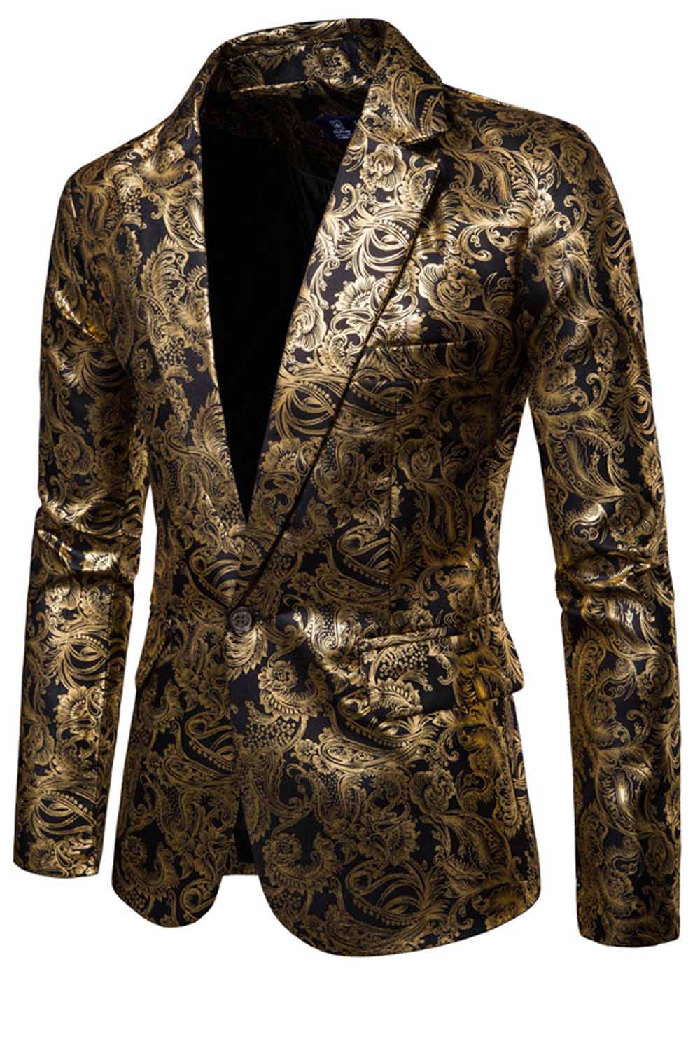 Men's Fashion Gold Floral Business Casual Blazer Outerwear