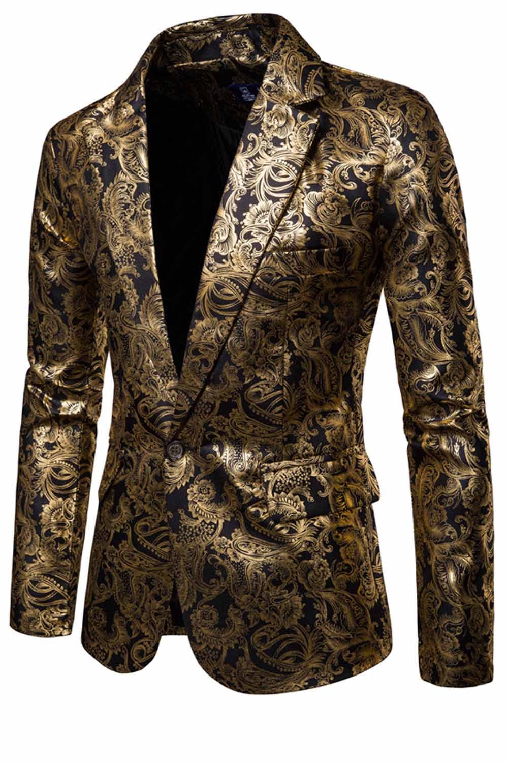 Men's Fashion Gold Floral Business Casual Blazer Outerwear