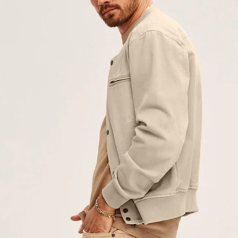 Fashion Casual Collarless Solid Color Men's Jacket Top