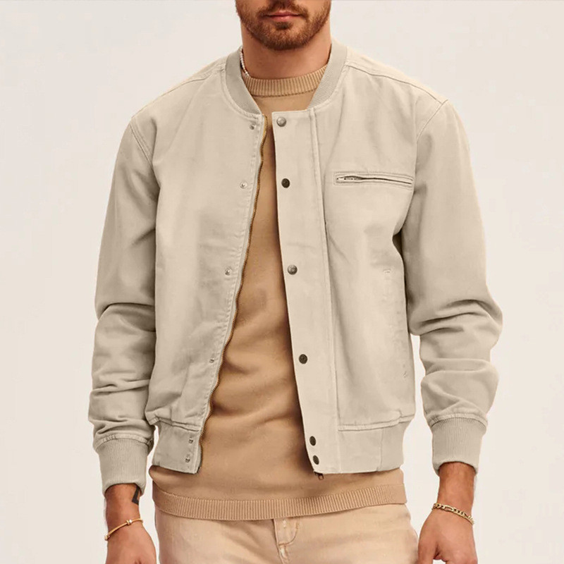 Fashion Casual Collarless Solid Color Men's Jacket Top
