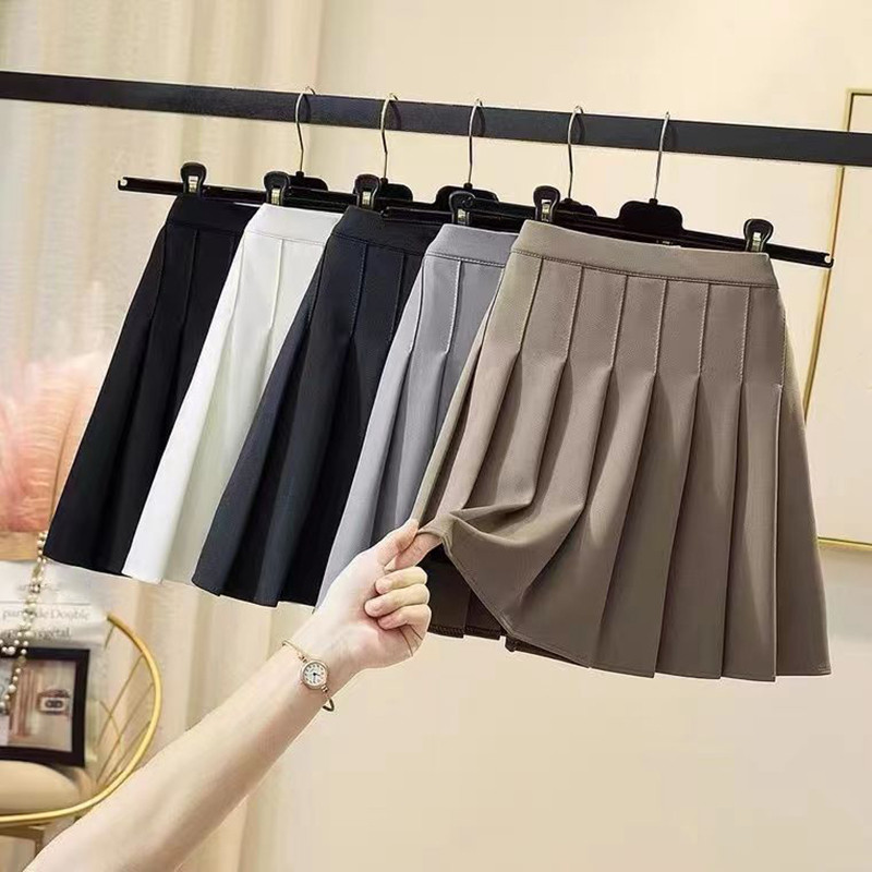 Solid Color Pleated Fashion High Waist College Mini A-Line Skirt