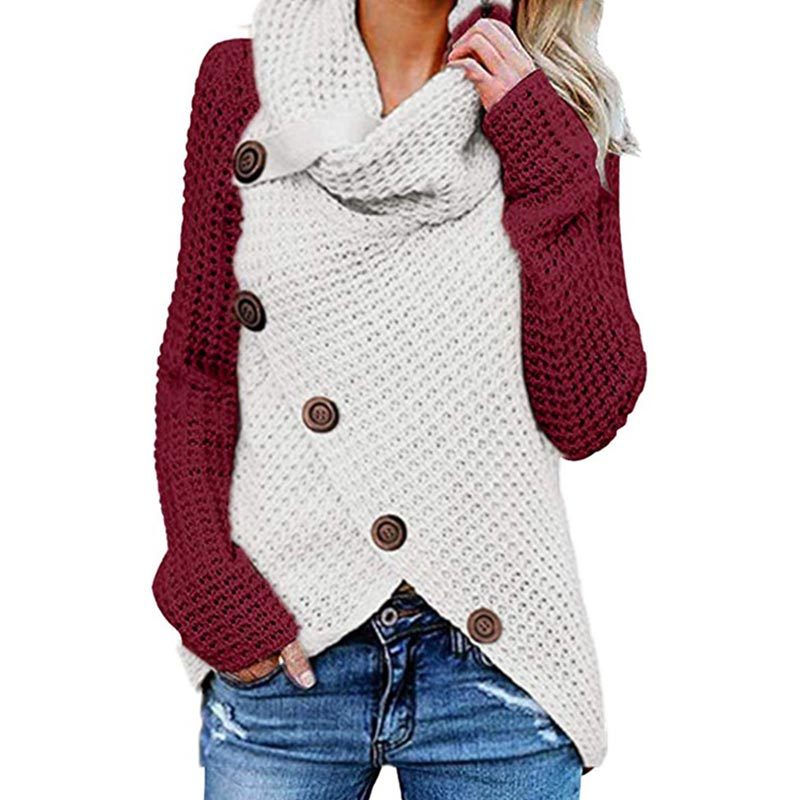 Fashion Button Irregular Turtleneck Knit Vintage Harajuku Sweater