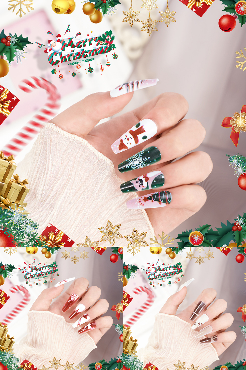 Christmas Nail Art Snowflake Elk Cartoon Snowman Fake Nail Patch