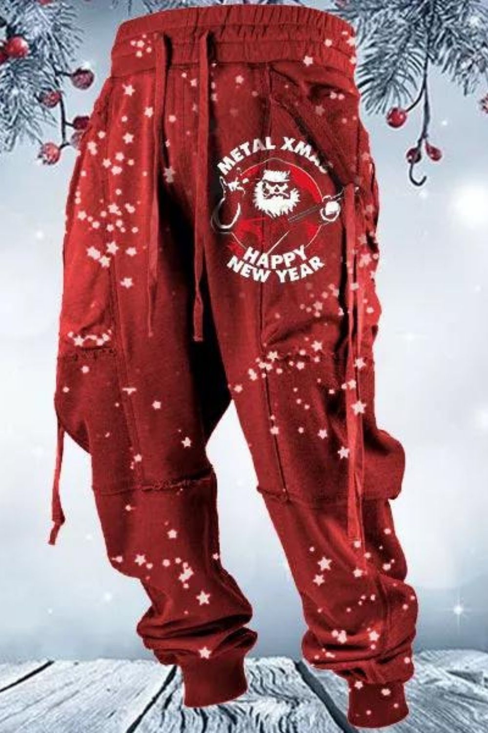 Men Christmas Santa Claus Elastic Sweatpants