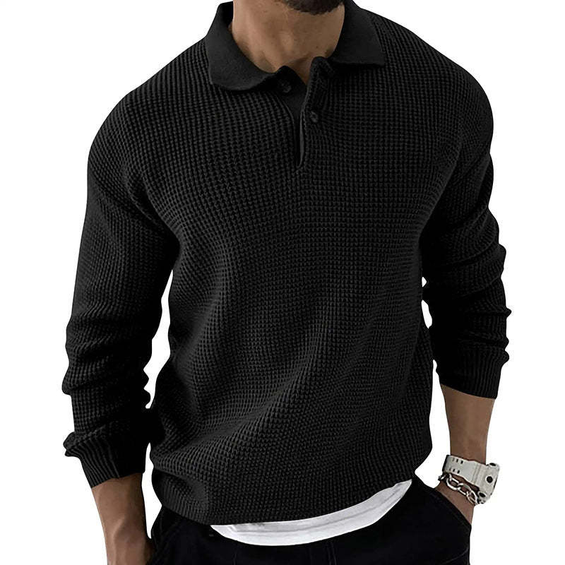 Men's Long Sleeve Casual Button Up Knit Sweater Polo