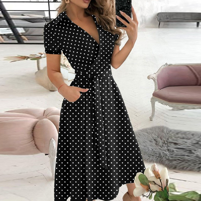 Elegant Short Sleeve Casual V-neck Letter Print Pocket Dresses