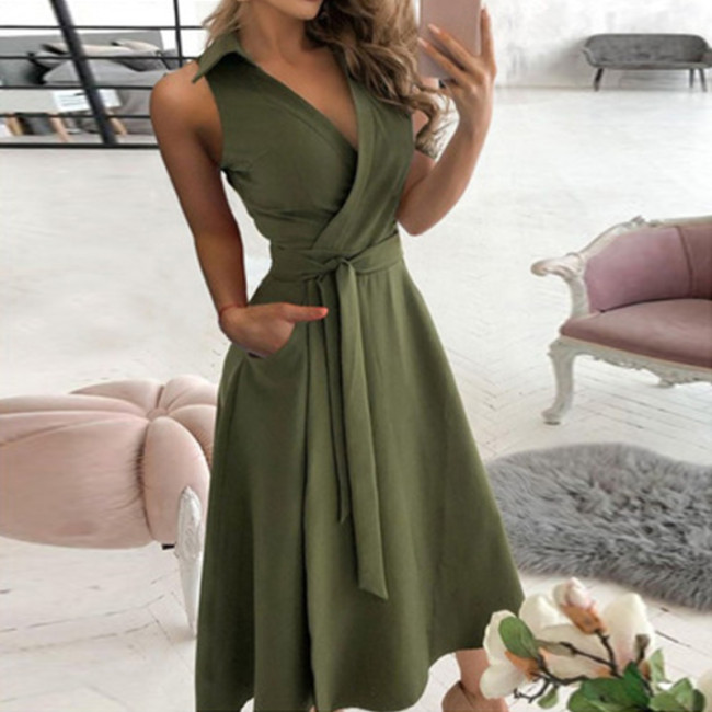 Elegant Short Sleeve Casual V-neck Letter Print Pocket Dresses