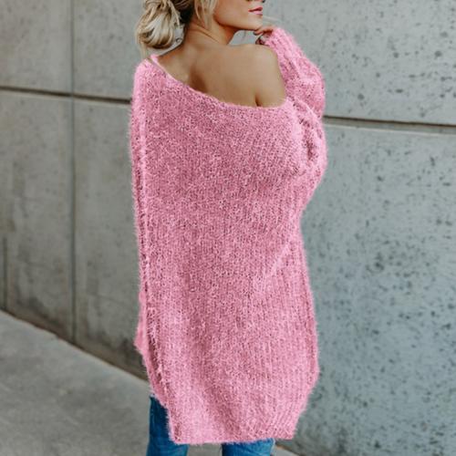 Sexy Off Shoulder Knit Solid Color Loose Bell Sleeve Sweater
