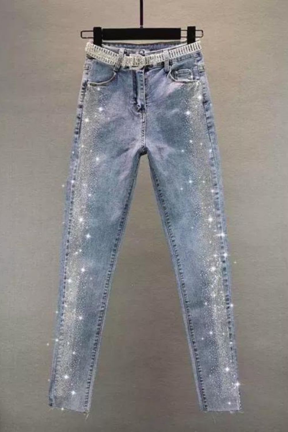 Fashion Retro Black Slim Diamond High Waist Cropped Jeans