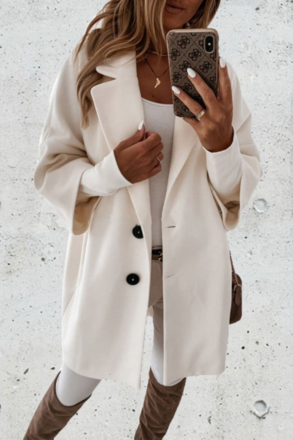 Fashion Button Lapel Pocket Wool Coat Jacket