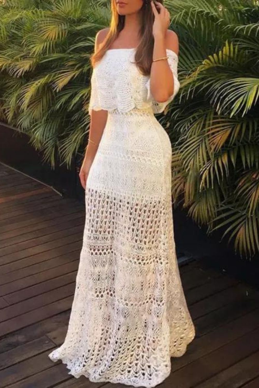 Solid Color Elegant Sheer Lace Cutout Sexy Party Maxi Dress