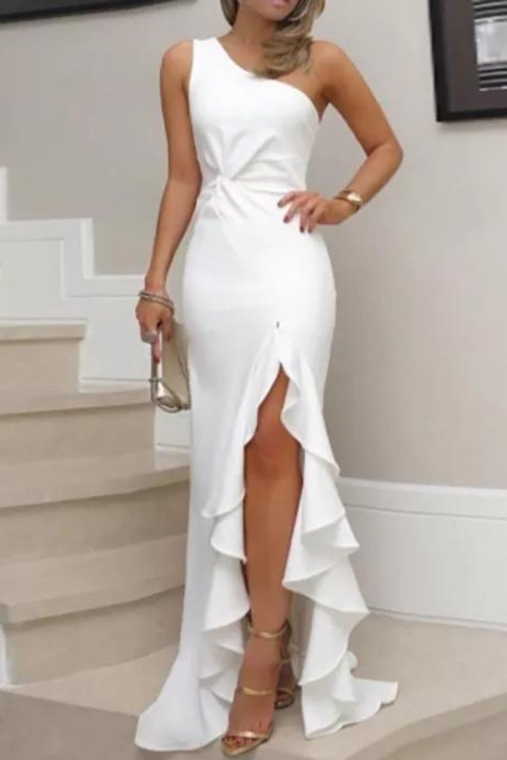 Fashion Formal Ruffle Off Shoulder Casual Sexy Bodysuit Prom Dress
