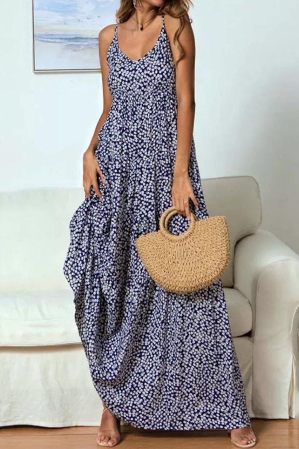 Boho Party Floral Boho V Neck A Line Floral Maxi Dress
