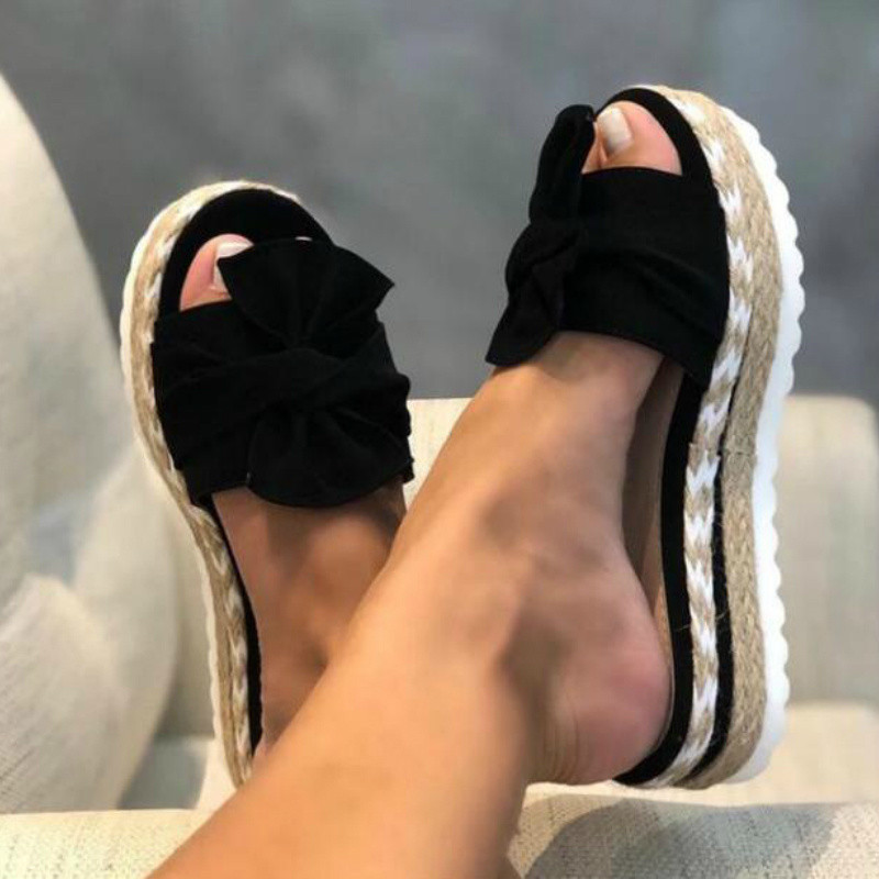 Women's Platform Wedge Fashion Bow Open Toe Beach Slippers