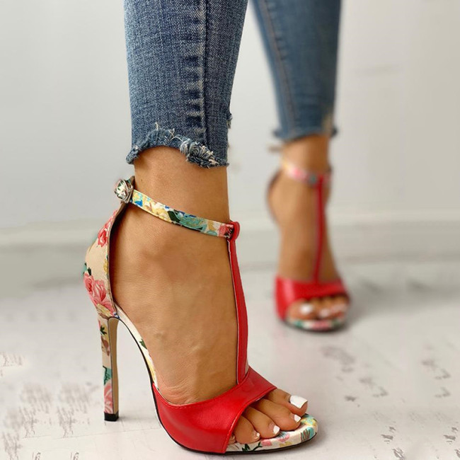 Sexy Women T Strap Print Fashion Open Toe Party Heels