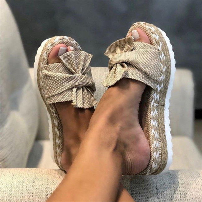 Women's Platform Wedge Fashion Bow Open Toe Beach Slippers