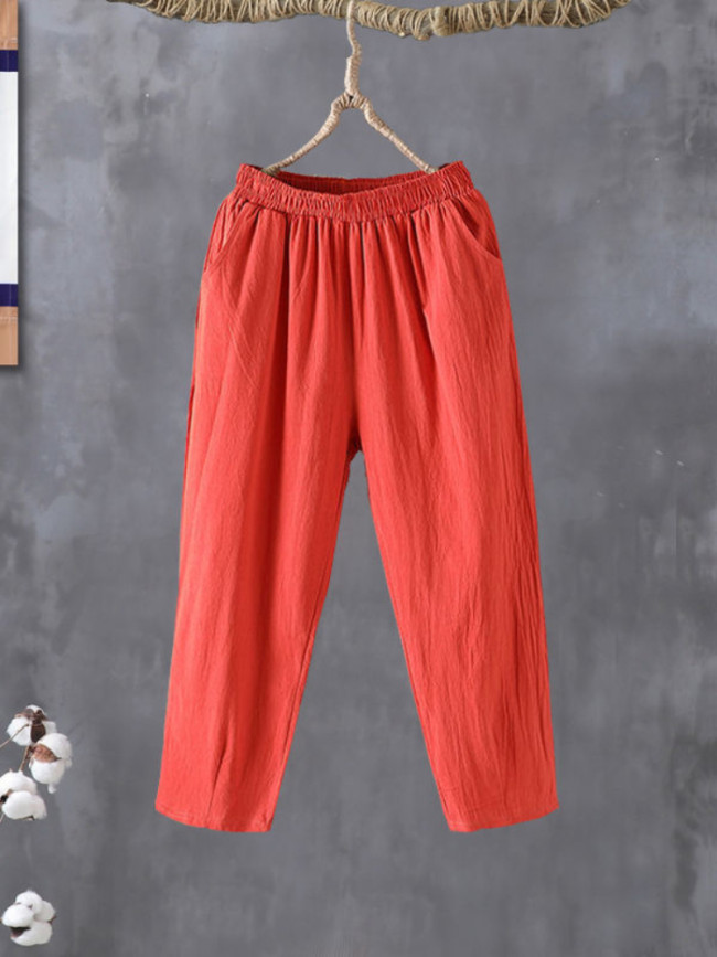 Fashion Women's Pants Casual Cotton Linen Loose Solid Color Pants