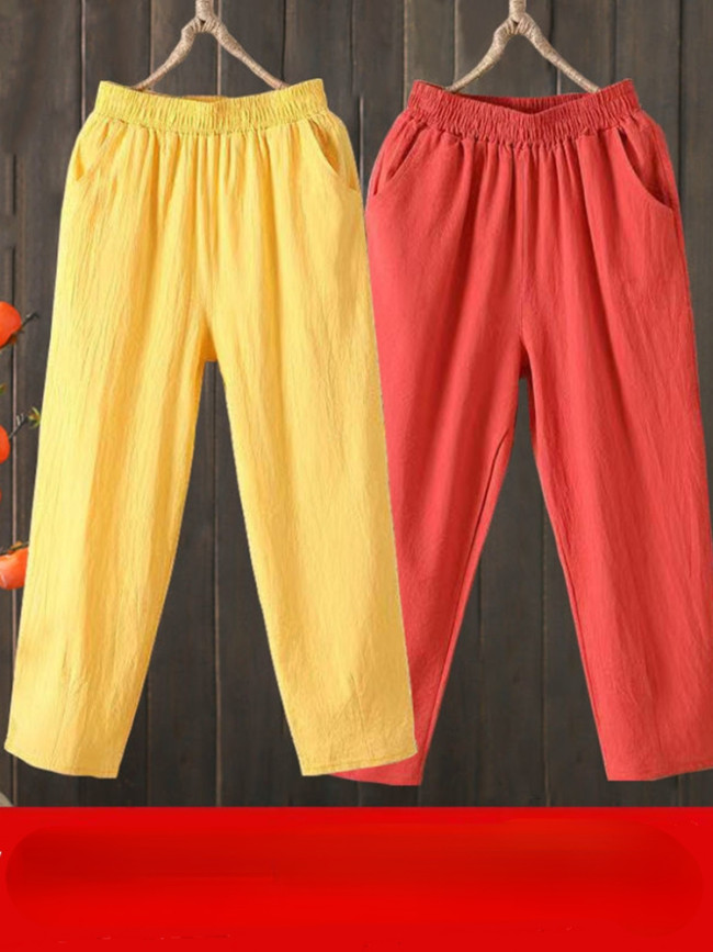Fashion Women's Pants Casual Cotton Linen Loose Solid Color Pants