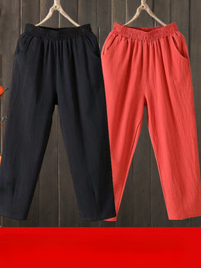 Fashion Women's Pants Casual Cotton Linen Loose Solid Color Pants