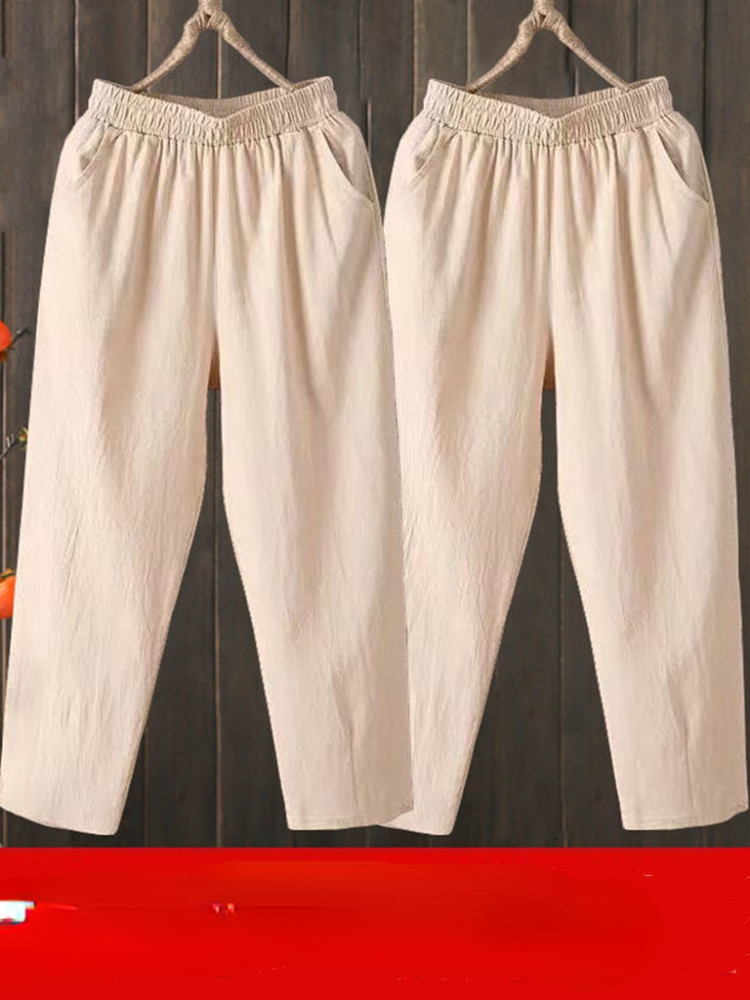 Fashion Women's Pants Casual Cotton Linen Loose Solid Color Pants