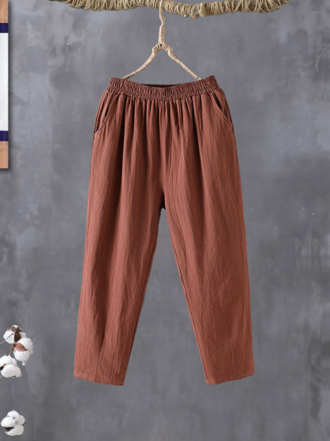 Fashion Women's Pants Casual Cotton Linen Loose Solid Color Pants