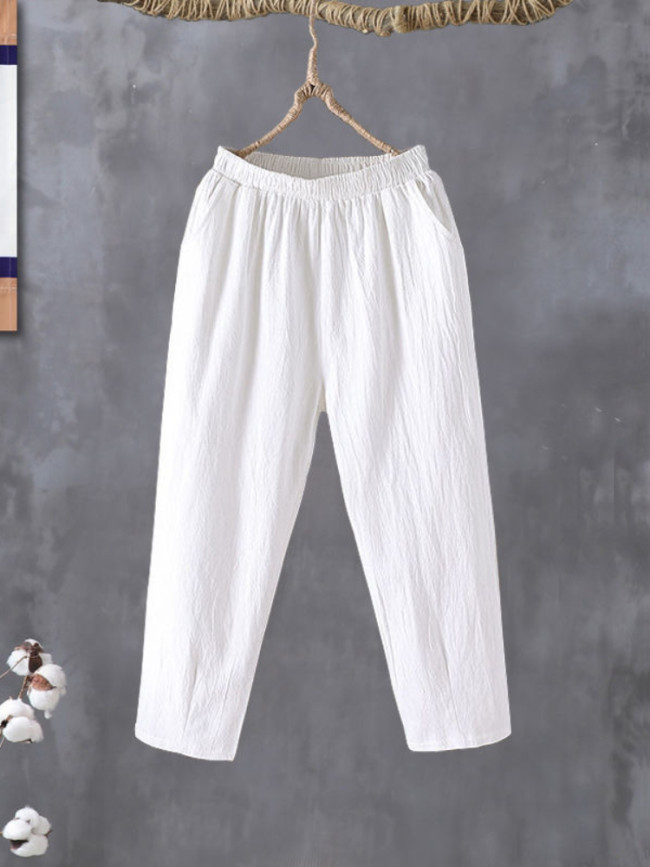 Fashion Women's Pants Casual Cotton Linen Loose Solid Color Pants