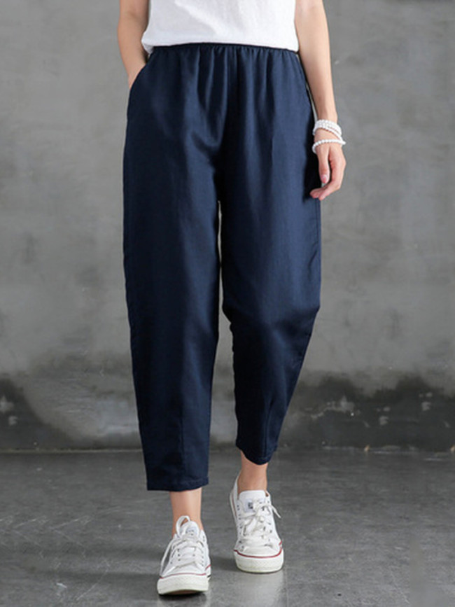 Fashion Women's Pants Casual Cotton Linen Loose Solid Color Pants