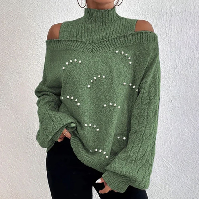 Vintage Solid Beading Patchwork Sweater