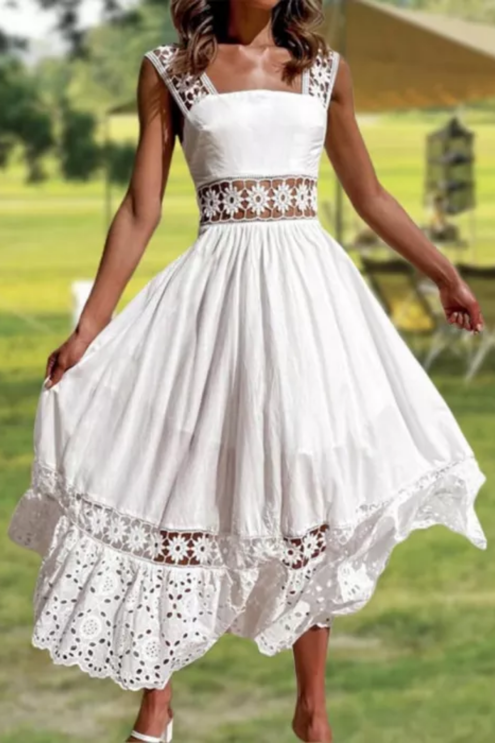 Hollow Out Lace Slim Beach Dress