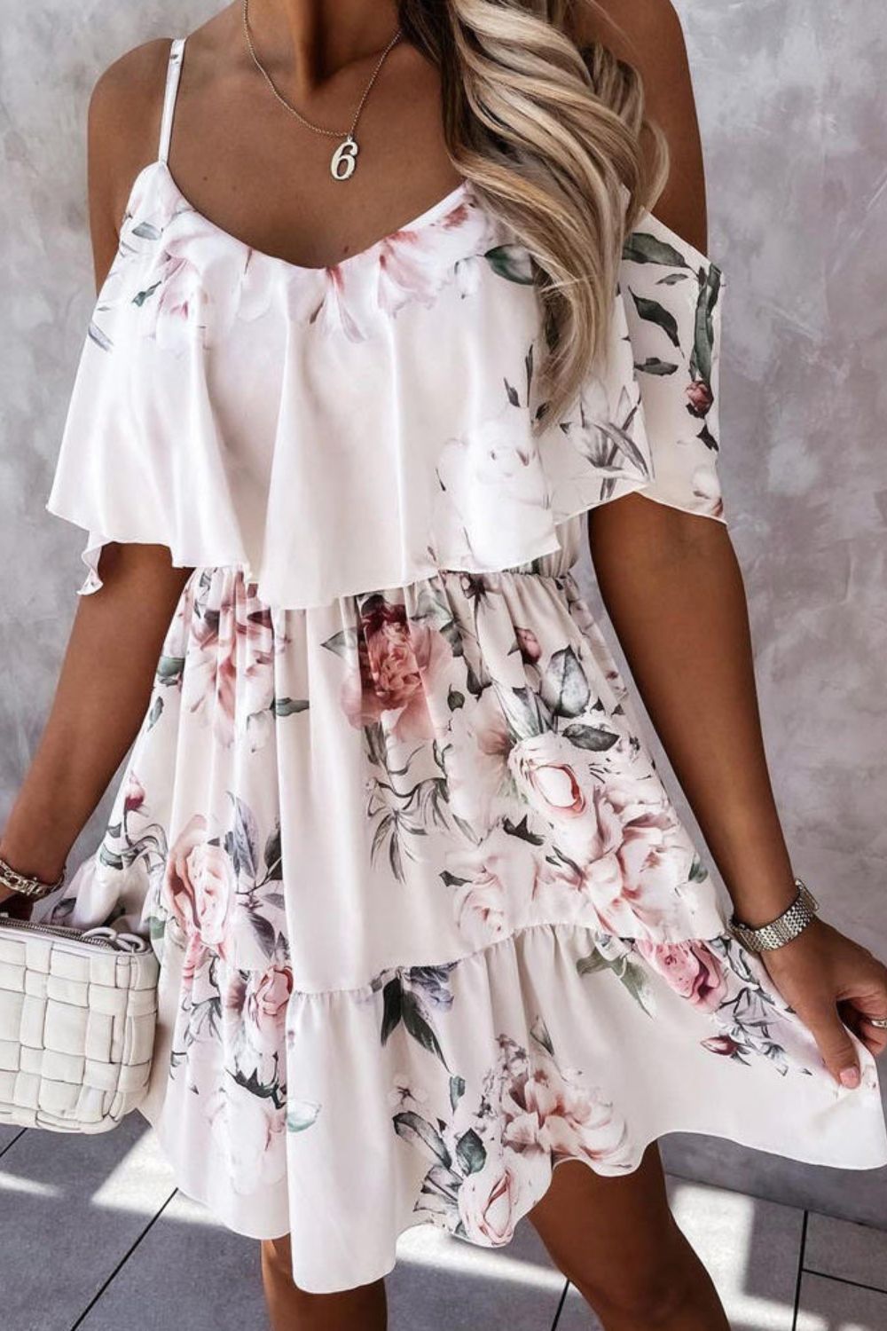 Women's Summer Casual Boho Floral Ruffle Layered Prom Beach Mini Dress